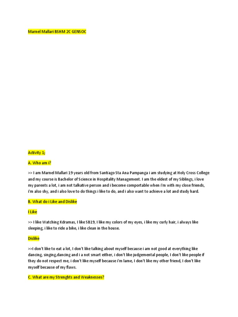 Mallari Marnel BSHM2C Act 1-2 Midterm | PDF | Love