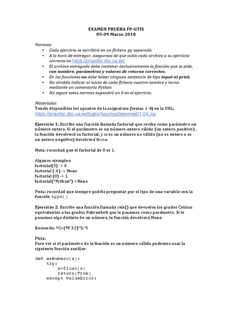 Enunciado Examen Prueba Python | PDF | Python (lenguaje de programación ...