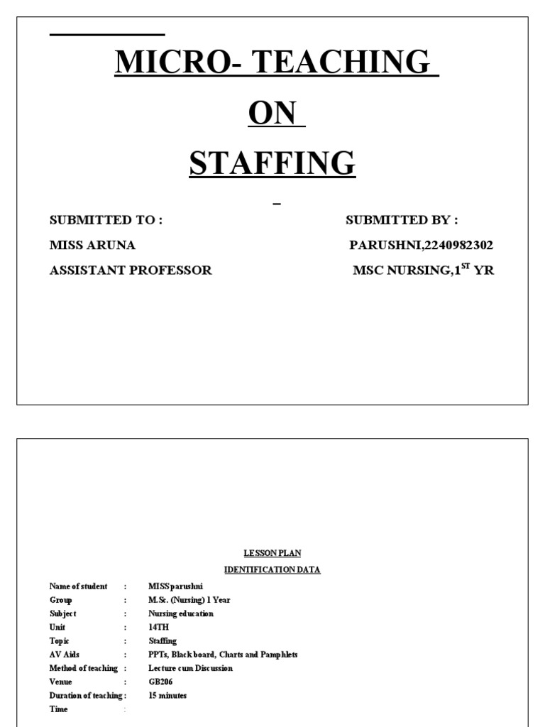 Lesson Plan On Staffing FINAL | PDF | Teaching Method | Nursing