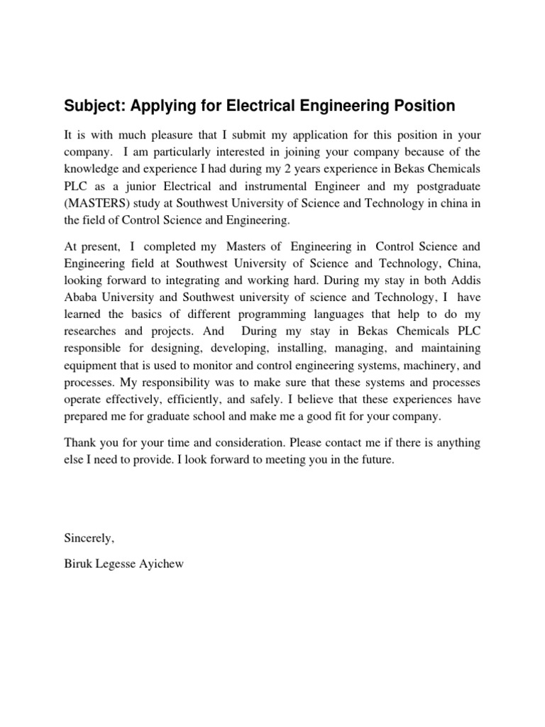 Application Letter and CV | PDF | Engineering | Electrical Engineering