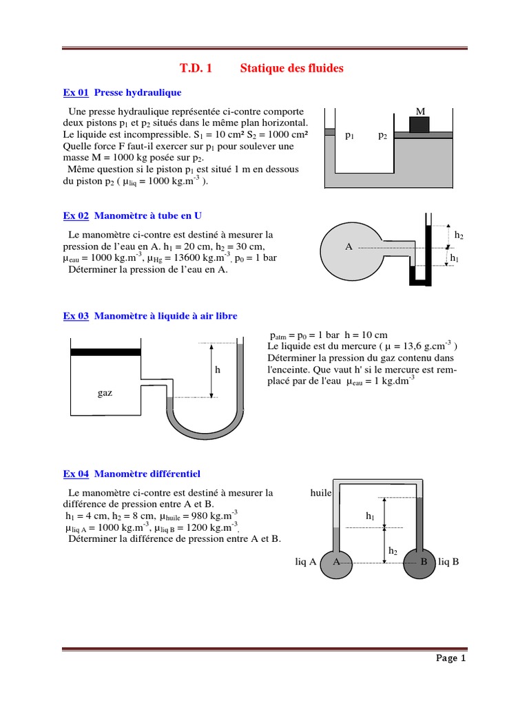 Statiques Des Fluides (Exercices Corrigés) | PDF | mesure de pression | Pression