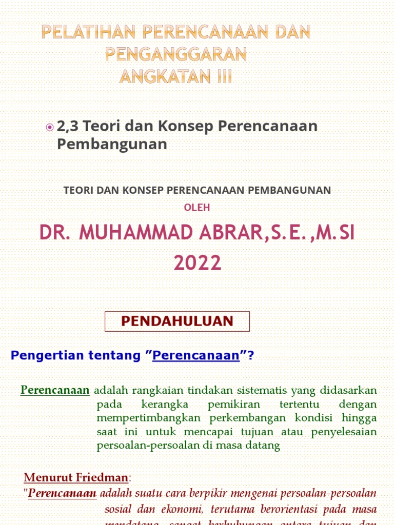 3 Teori Perencanaan Pembangunan Muhammad Abrar | PDF