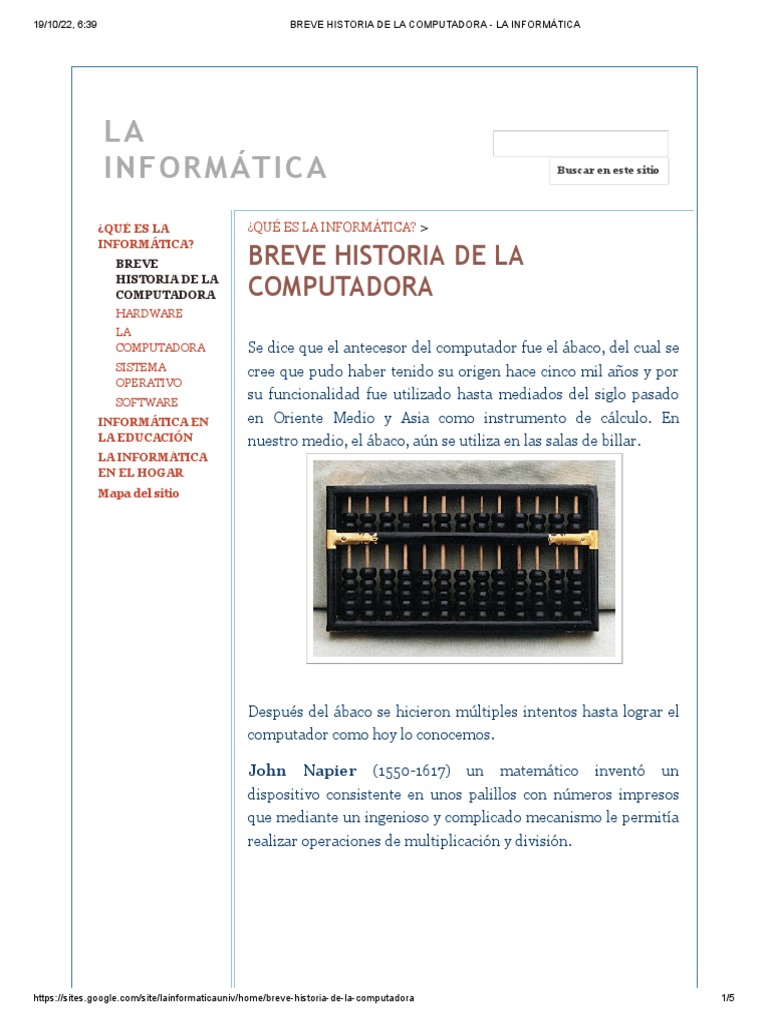Breve Historia de La Computadora - La Informática | PDF | Edad de ...