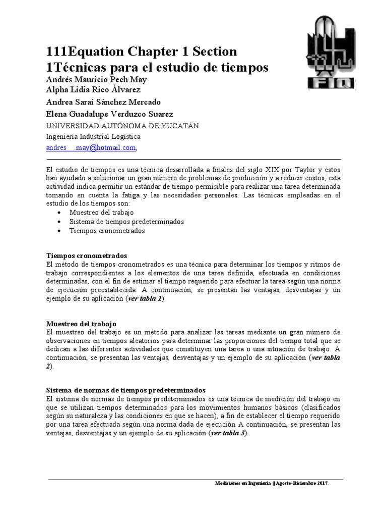 Tecnicas Para El Estudio De Tiempos Pdf Muestreo Estadísticas