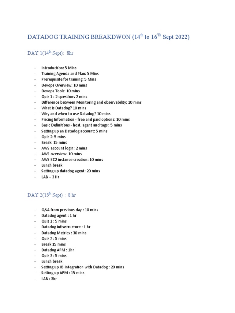 Datadog Training Breakdwon | PDF