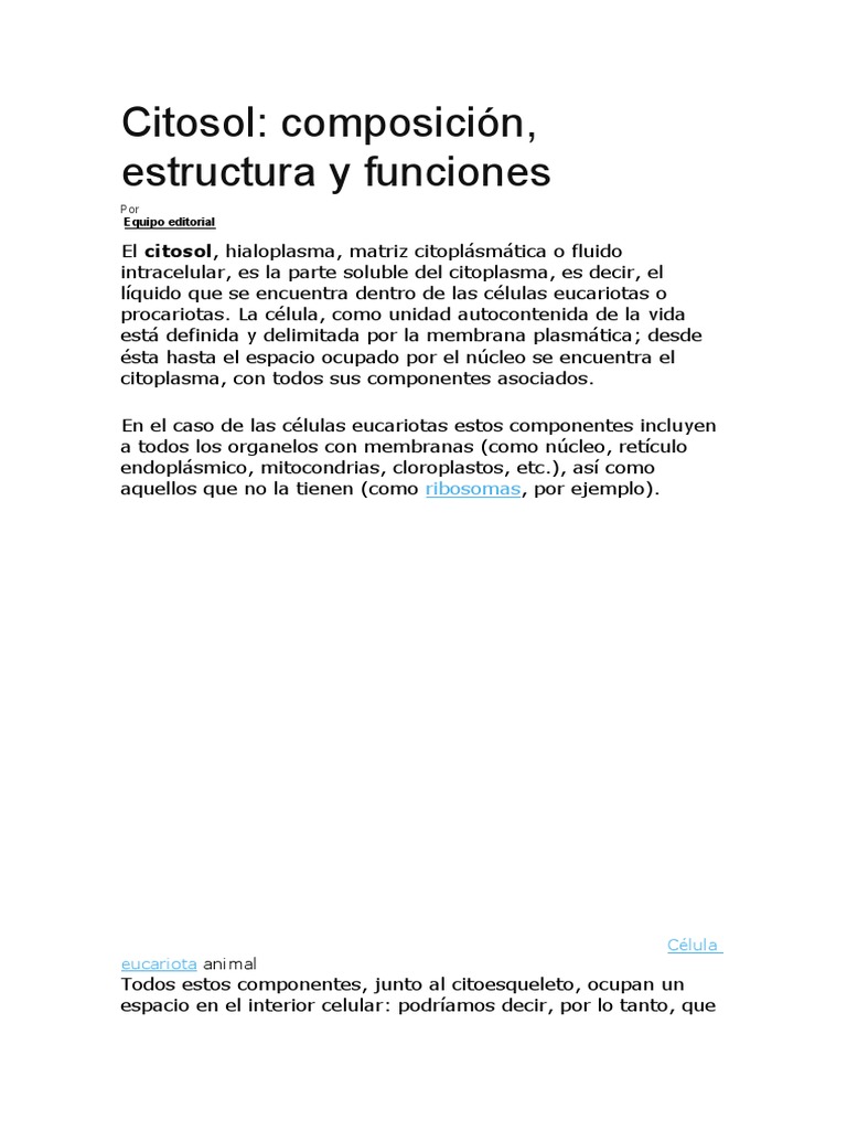 Citosol Componentes | Descargar gratis PDF | Citosol | Citoplasma