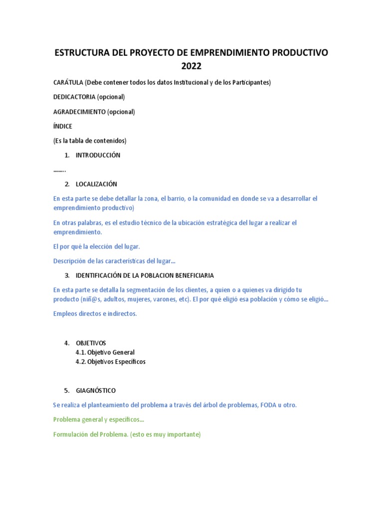 Estructura Del Proyecto de Emprendimiento Productivo 2022-1 | PDF ... Estructura Del Proyecto de Emprendimiento Productivo 2022-1 | PDF ...