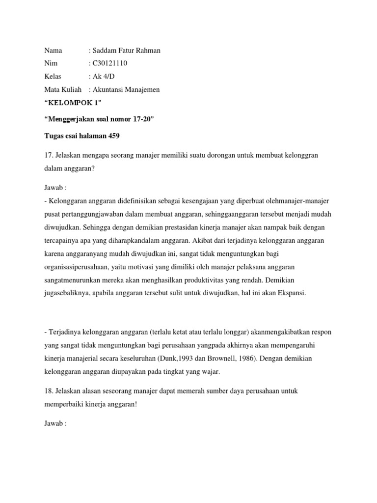 Akuntansi Manajemen Saddam Fatur Rahman C30121110 | PDF