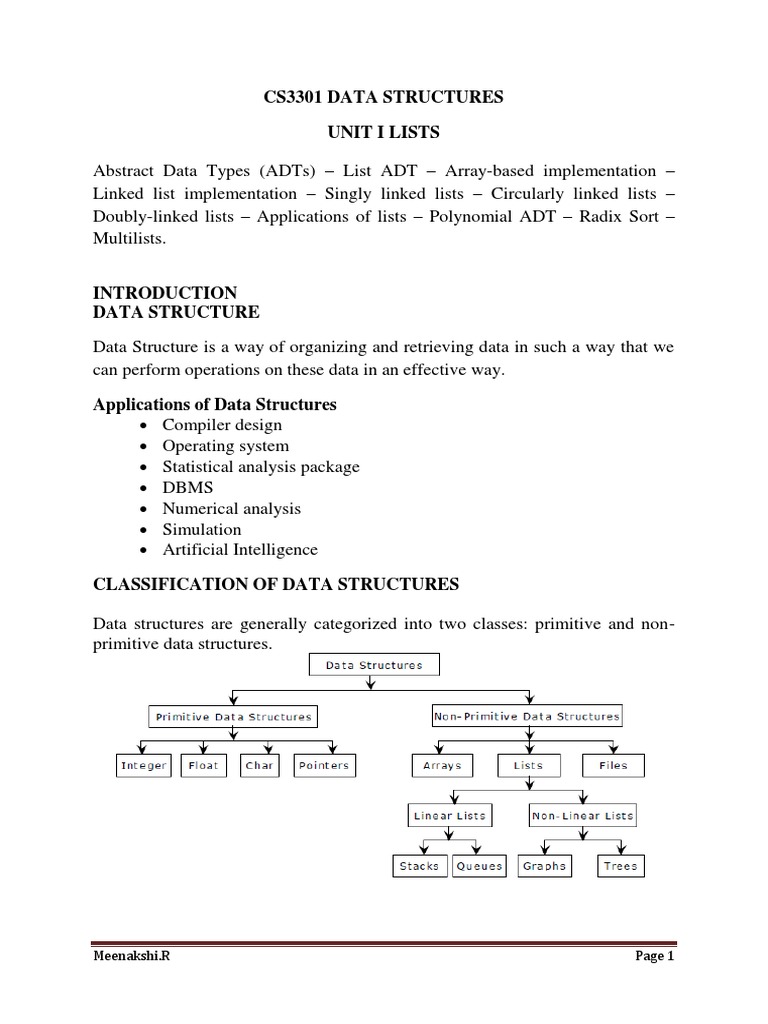 Cs3301 Data Structures U.I | PDF | Pointer (Computer Programming) | Array Data Structure
