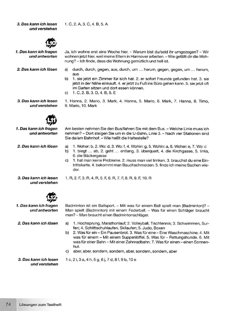 Megoldások Deutschmobil Testheft | PDF