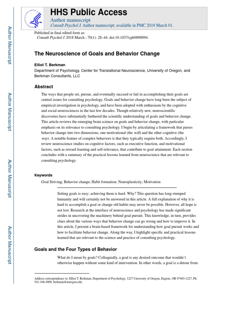 The Neuroscience of Goals and Behavior Change | PDF | Executive ...