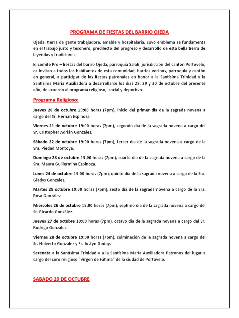 Programa de Fiestas Del Barrio Ojeda | PDF