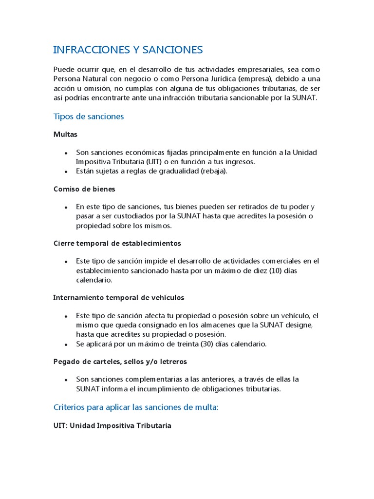 Infracciones y Sanciones | PDF | Multa (pena)