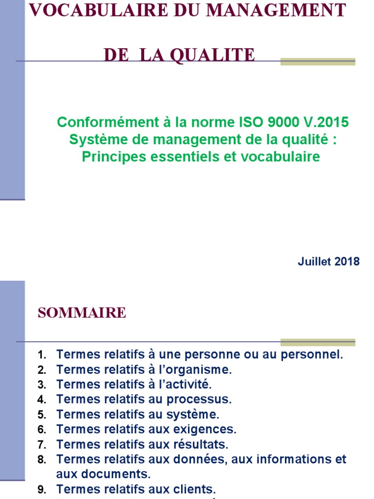 Vocabulaire Iso 9000 V.2015 | PDF | Audit | Système de management de la qualité