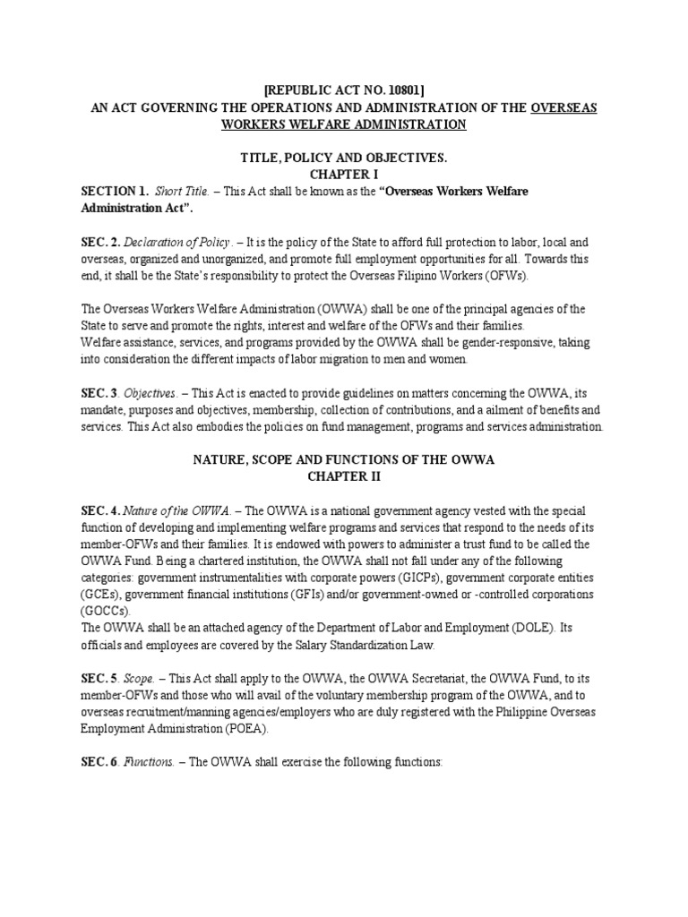 Owwa - National Manpower Development Program | PDF | Employment | Migrant Worker