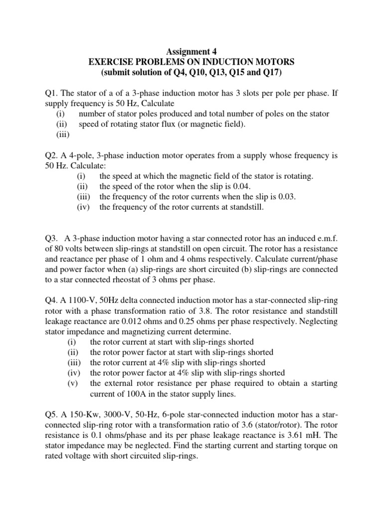 Assignment 4 | PDF | Electric Motor | Electrical Engineering