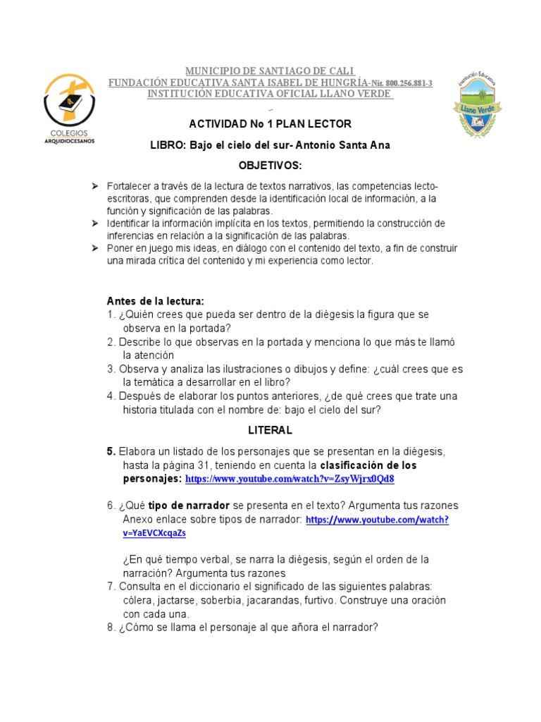 ACTIVIDAD No 1 PLAN LECTOR 8° | PDF | Narración