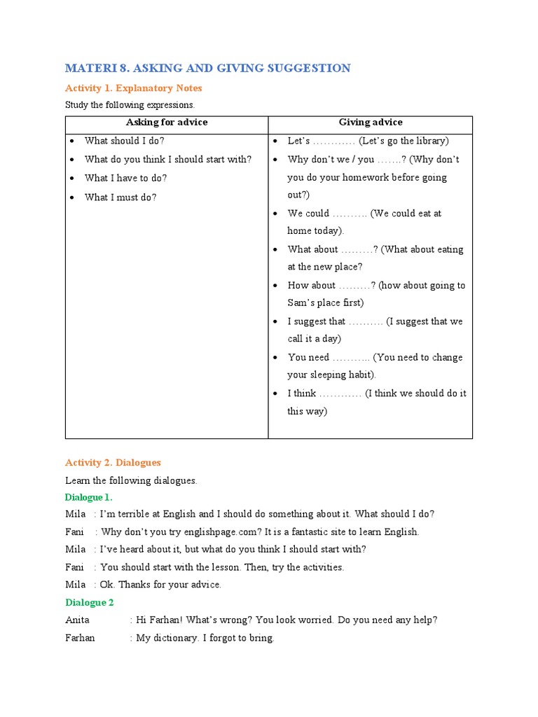 Asking and Giving Suggestions Guide | PDF
