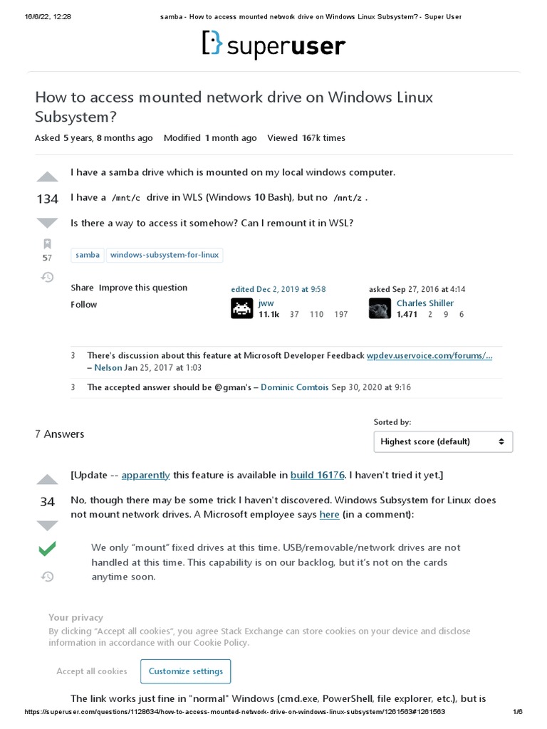 Samba - How To Access Mounted Network Drive On Windows Linux Subsystem - Super User | PDF | File ...