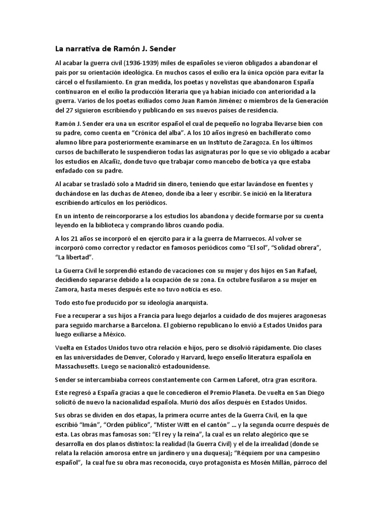 La Narrativa de Ramón J. Sander | PDF