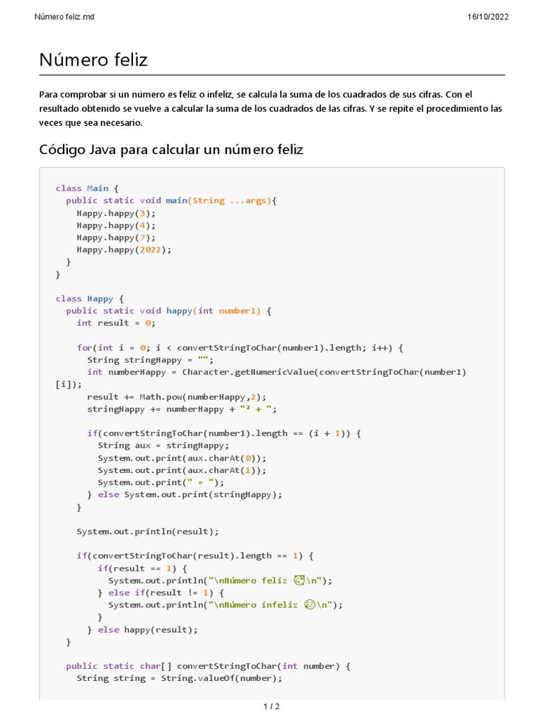 Número Feliz Código Java | PDF | Programación de computadoras ...