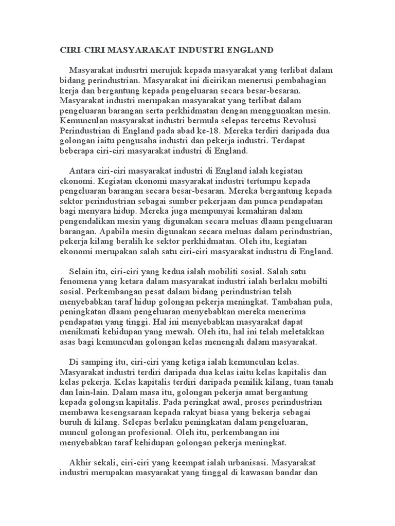 Ciri2 Masyarakat Industri Di England | PDF