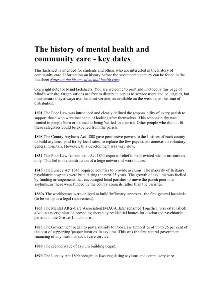 The History of Mental Health and Community Care | PDF | Psychiatric ...