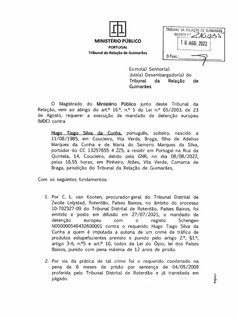Petição Requerer Mandado Detenção Europeu | PDF