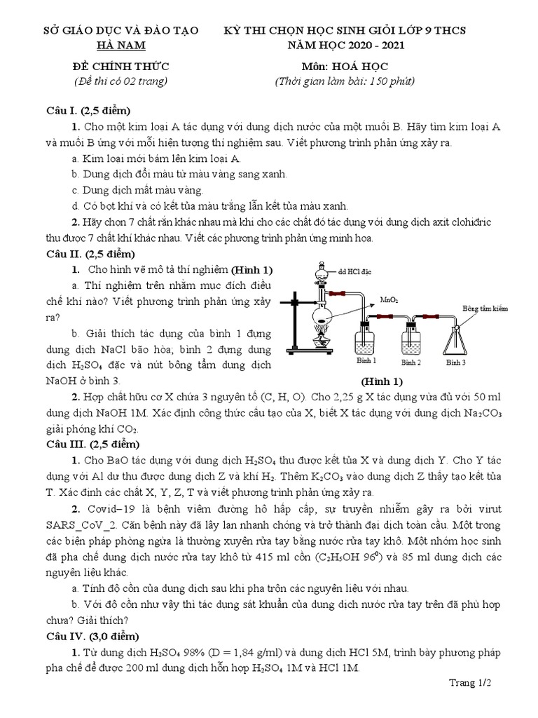 De HSG Chinh Thuc Hoa 9 (2021) | PDF