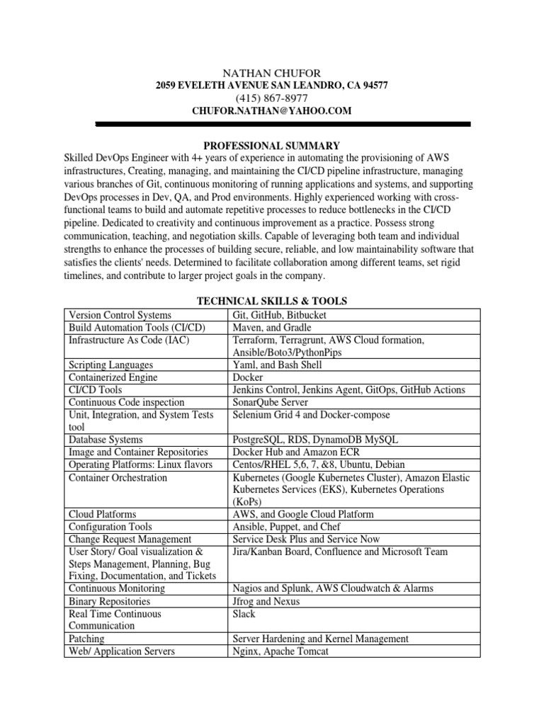 Nathan Chufor - DevOps or SRE - Engineer Resume | PDF | Cloud Computing ...