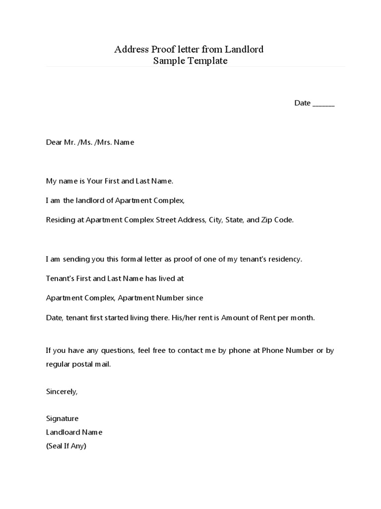 Address Proof Letter From Landlord | PDF
