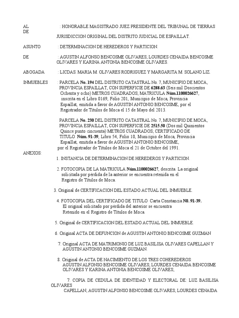 Determinacion de Herederos y Particion | PDF | Justicia | Crimen y ... Determinacion de Herederos y Particion | PDF | Justicia | Crimen y ...