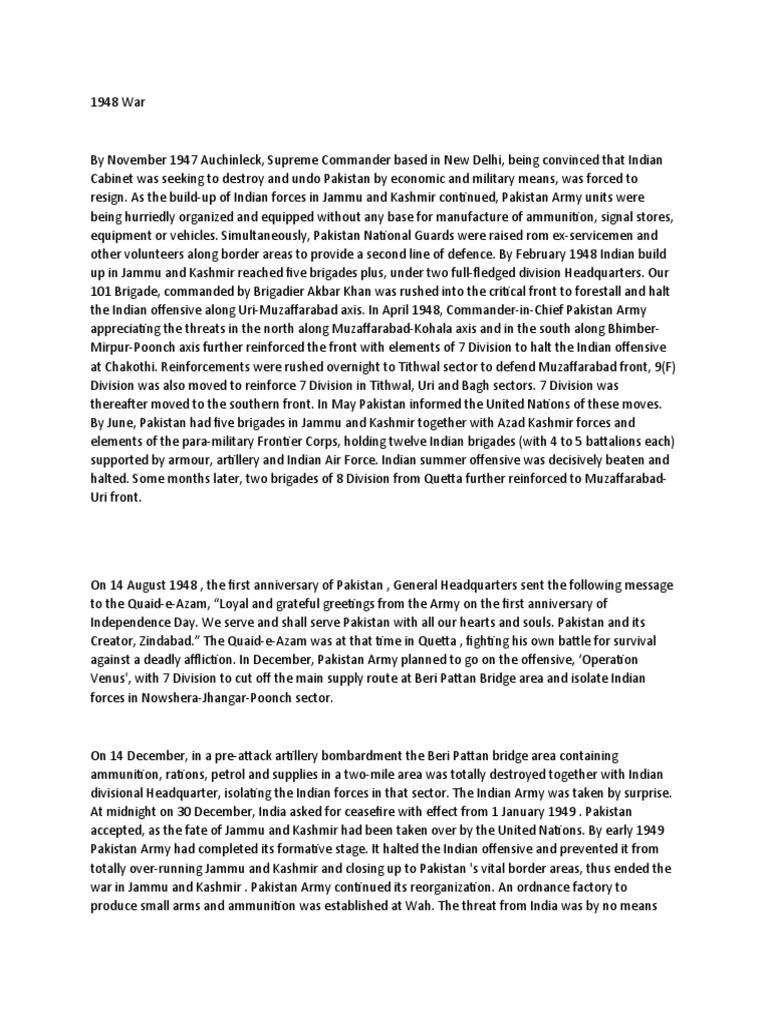 Pakistan Army's Role in the 1948 War with India over Kashmir | PDF ...