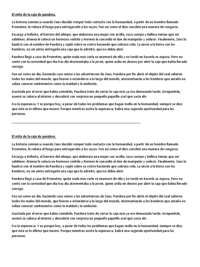 El Mito de La Caja de Pandora y Coheherencia | PDF | Prometeo