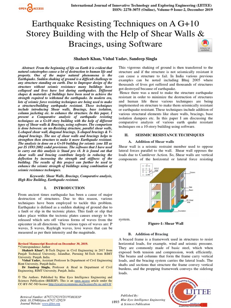 Earthquake Resisting Techniques On A G+10 Storey Building With The Help of Shear Walls ...