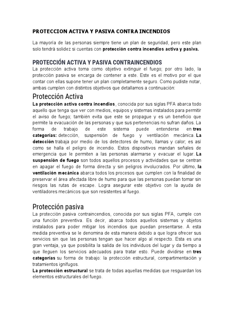 Protección Activa y Pasiva contra Incendios | PDF | Incendios ...