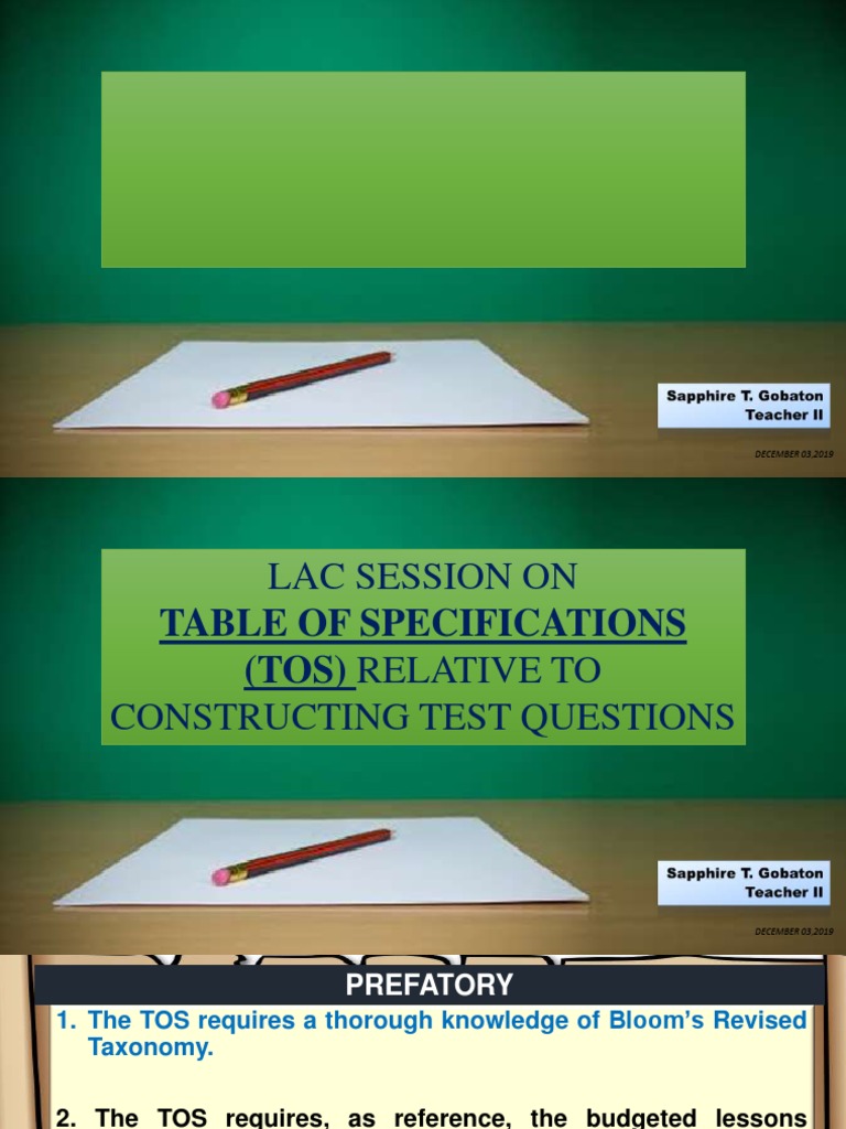 Lac On Table Specifications Presentation | PDF | Metacognition | Thought