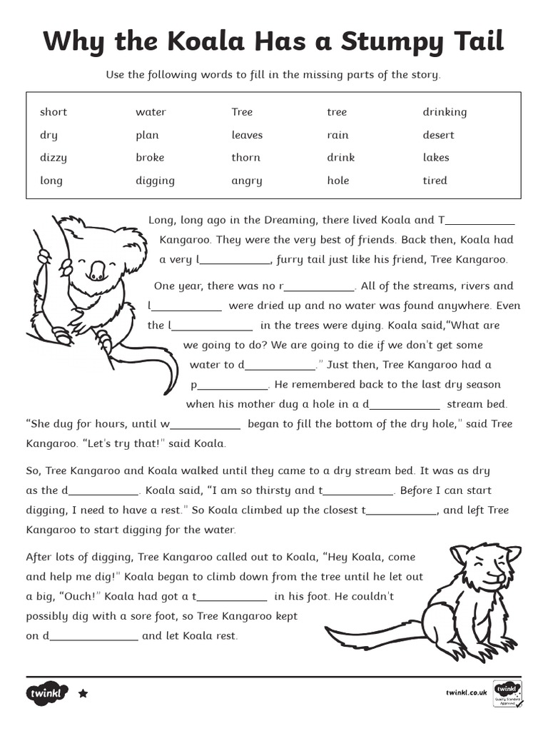Au H 38 Why The Koala Has A Stumpy Tail Cloze Differentiated Activity ...