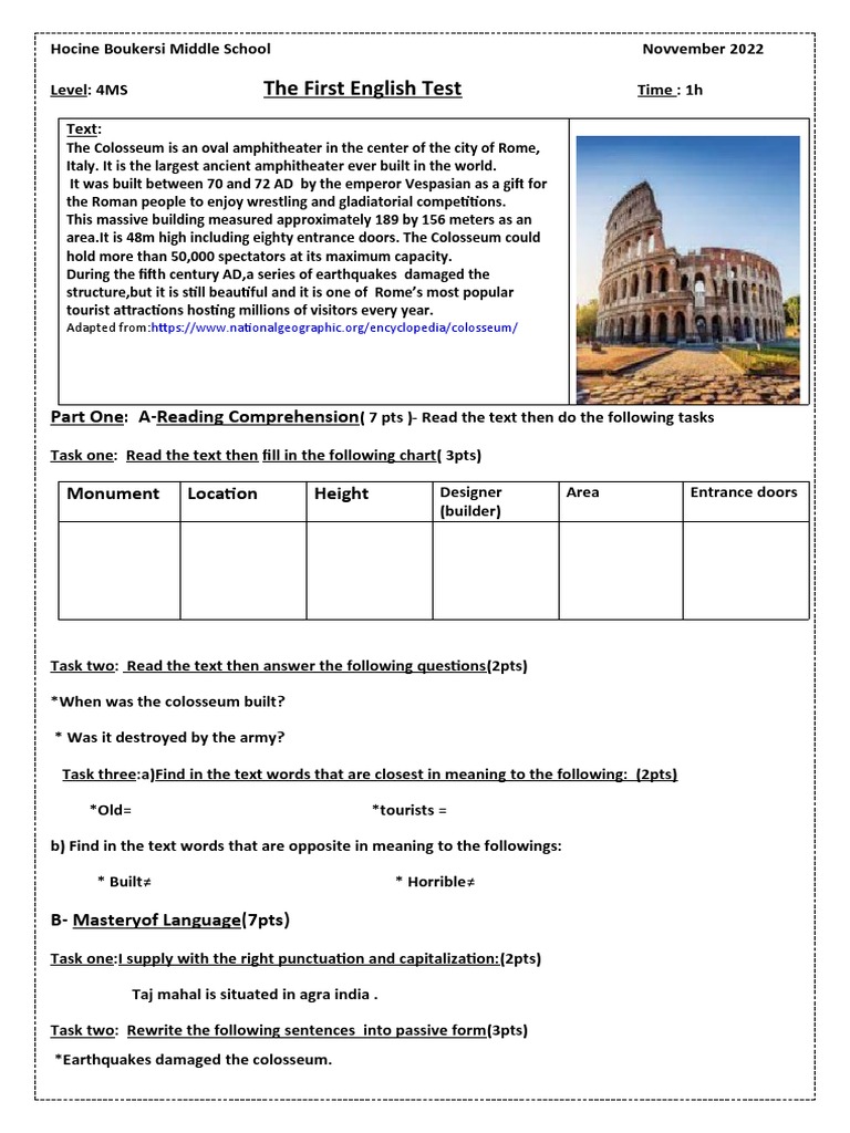 Colosseum Overview and Worksheet | PDF | Roman Empire | Linguistics