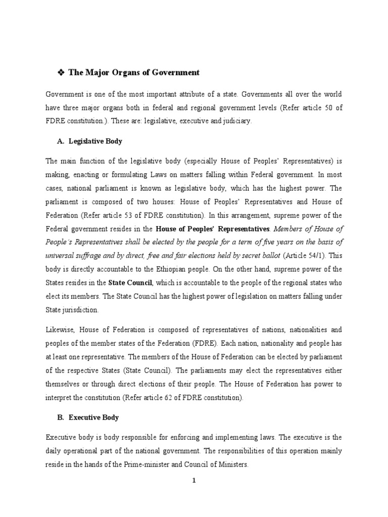 The Major Organs of Government | PDF | Separation Of Powers | Federal ...