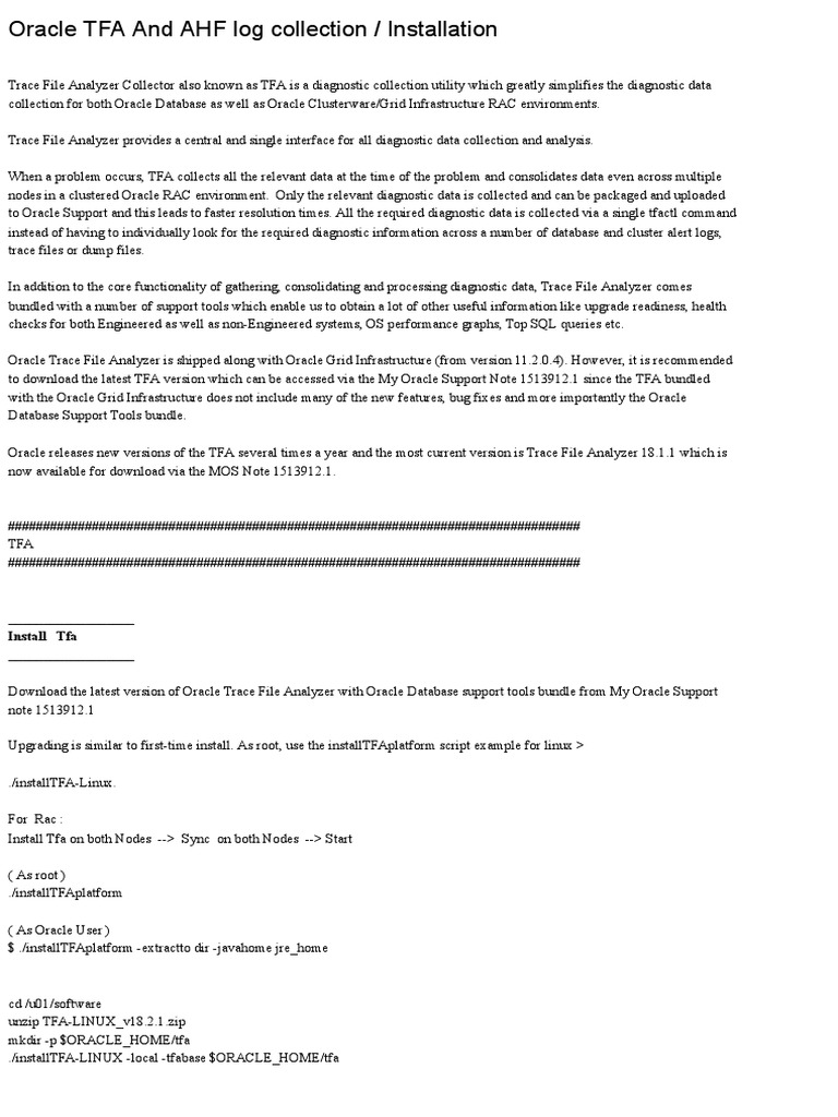 Installing and Configuring Oracle Trace File Analyzer on a Two Node RAC Cluster | PDF ...
