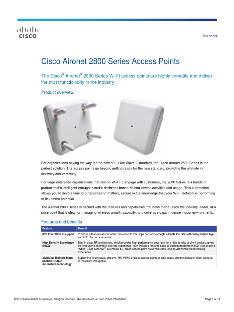 Cisco 2800 Access Point Datasheet | PDF | Ieee 802.11 | Wireless Access ...