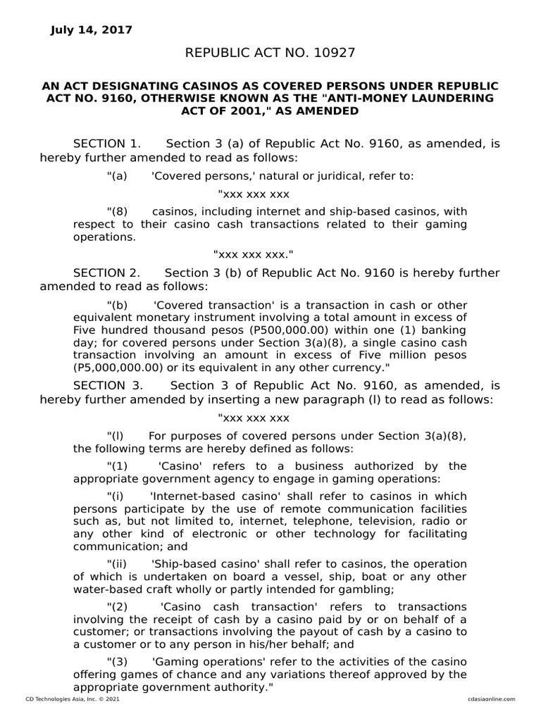 Republic Act No. 10927 | PDF | Money Laundering | Justice