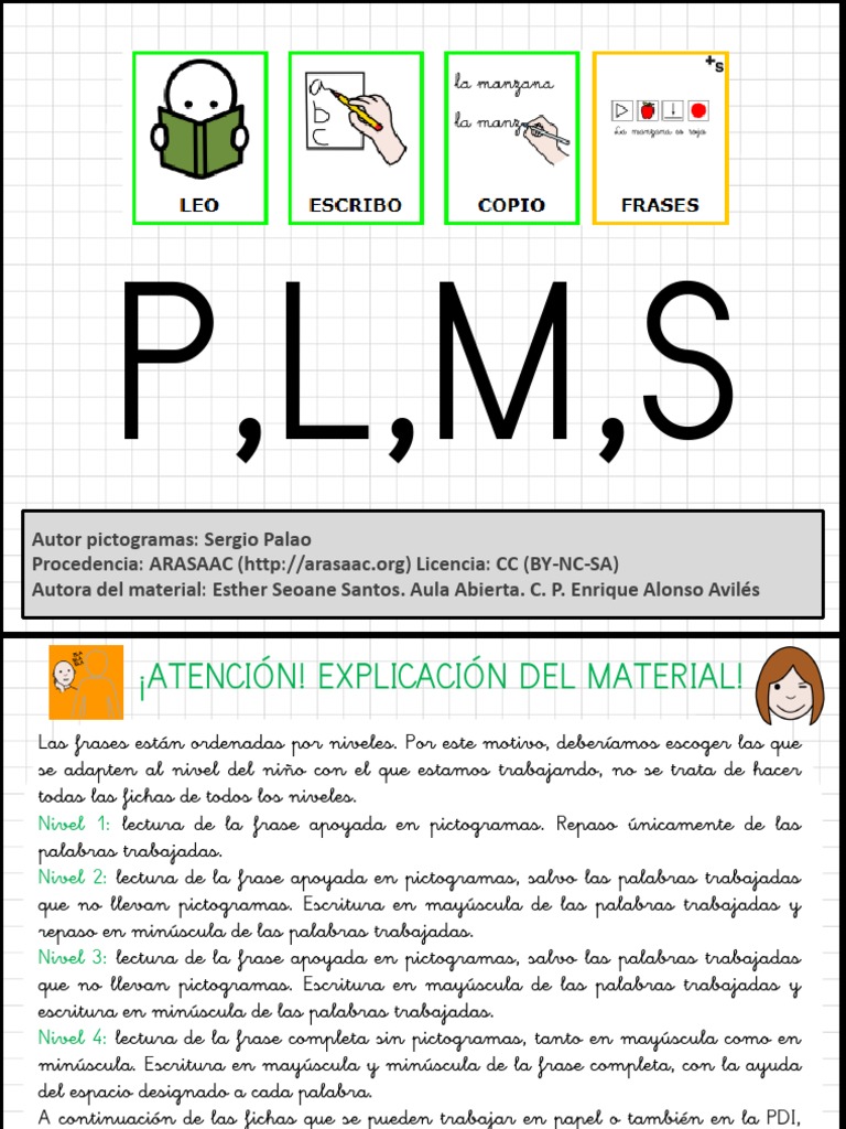 Fichas de Lectoescritura M, P, L, S | PDF | Escritura | Lectura (proceso)