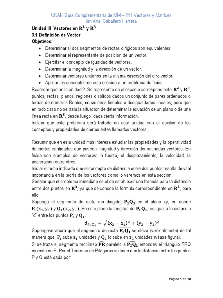 MM 211 Vectores y Matrices Unidad III Vectores en R 2 y R 3 | Descargar gratis PDF | Vector ...