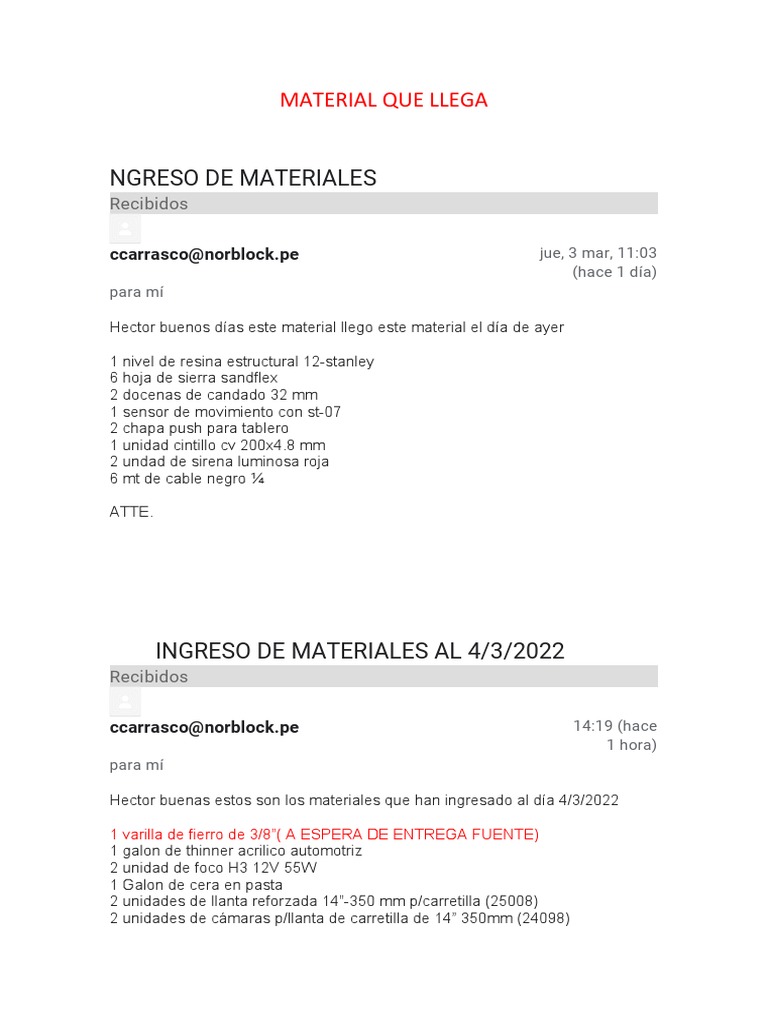 Entrada de Materiales | PDF