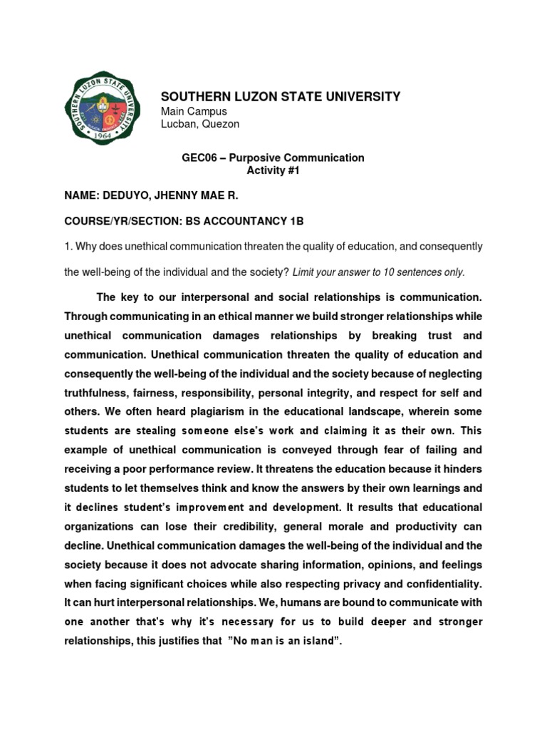 DEDUYO, Jhenny Mae R. - GEC06 - Purposive Communication Activity #1 ...
