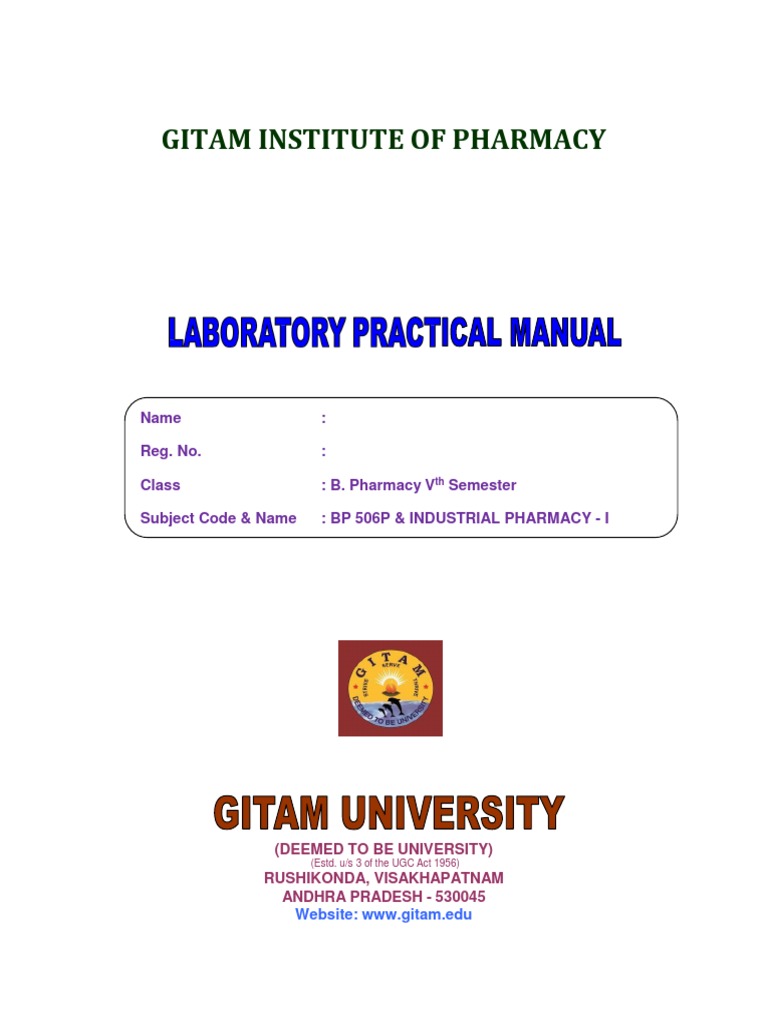 GSP Industrial Pharmacy-I Lab Manual | PDF | Tablet (Pharmacy) | Chemistry