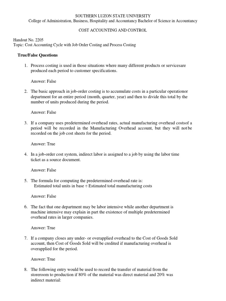 Cost Accounting and Control Handout 2205 Cost Accounting Cycle | PDF ...