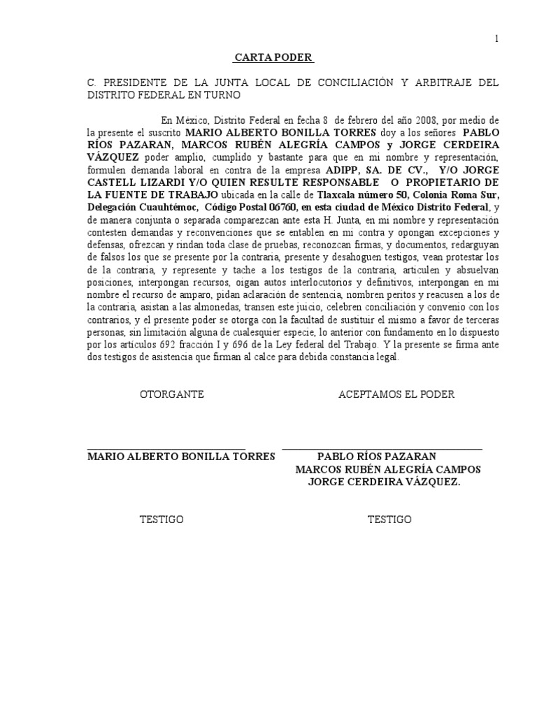 CARTA PODER (Laboral) | PDF
